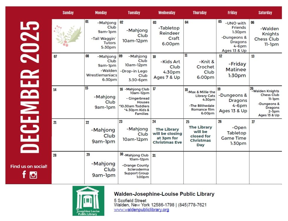 December Calendar | Walden Public Library
